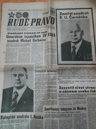 Rudé právo 1985 komunismus KSČ ČSSR SSSR: Úmrtí Černěnko ! 2ks -č.17 ...
