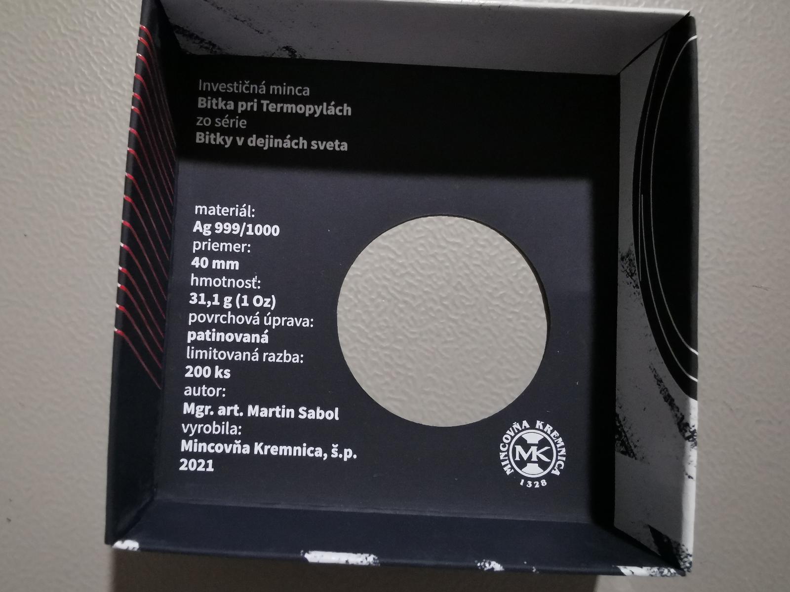 Stříbrná1 oz mince Bitka pri Termopylách, jen 200 ks, Kremnica | Aukro